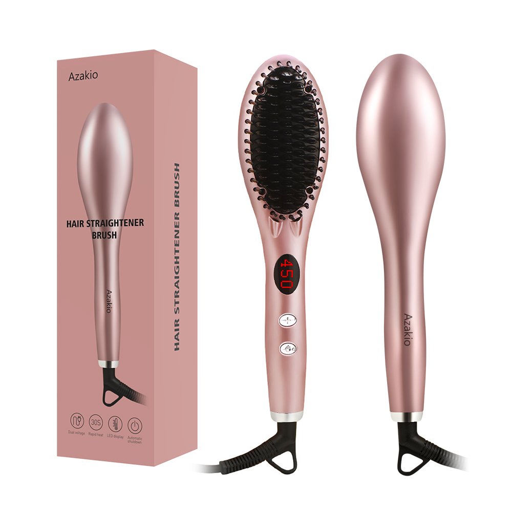 Azakio Hair Straightening Brush,Negative ions Straightener Comb with LED Display and MCH Faster Heating Technology, 450℉/230℃ Adjustable Temp & Digital Display, Auto-Off Design,Anti Static and Silky