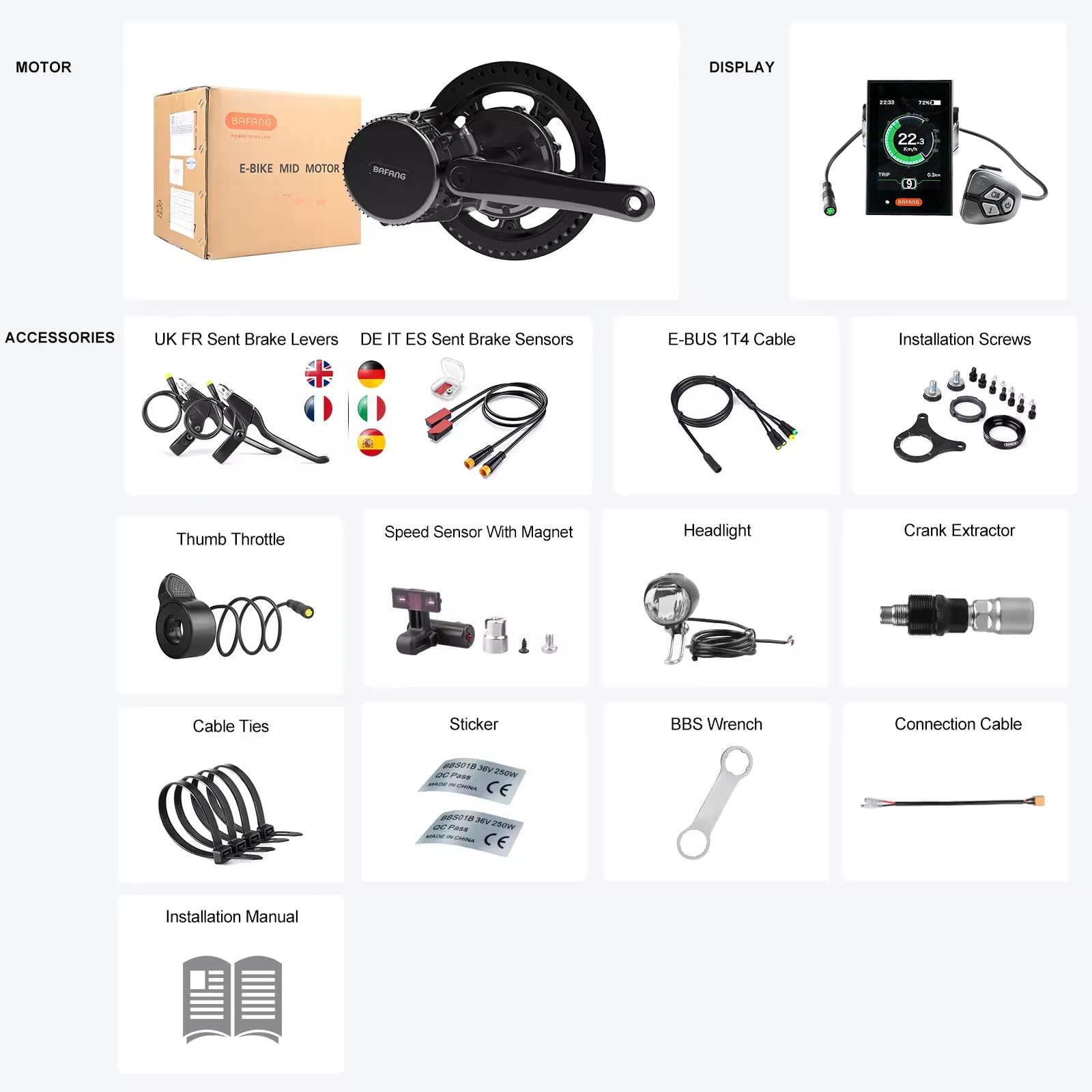 BAFANG BBS02B 48V 750W Mid Drive Electric Bike Motor Ebike Conversion Kit Mid-Mounted Engine for Mountain Bike Road Bicycle with Optional 48V 17.5Ah 18Ah and 48V 20Ah Battery