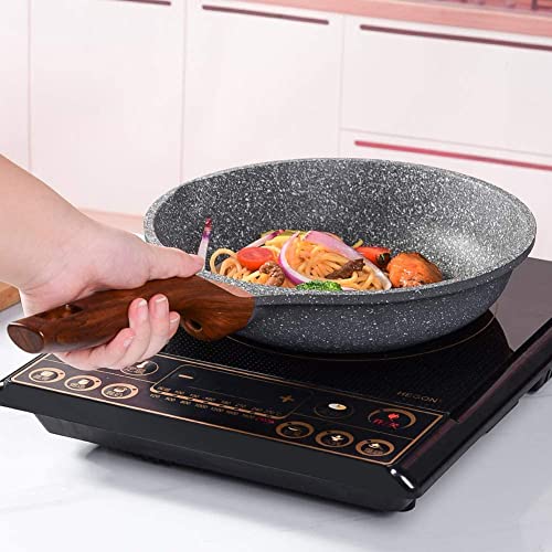 Caannasweis 9.5 Inch with Lid Nonstick Frying Pan Skillet Induction Compatible Stone Cookware Chef's Pan Healthy Egg Omelette Pan PFOA Free