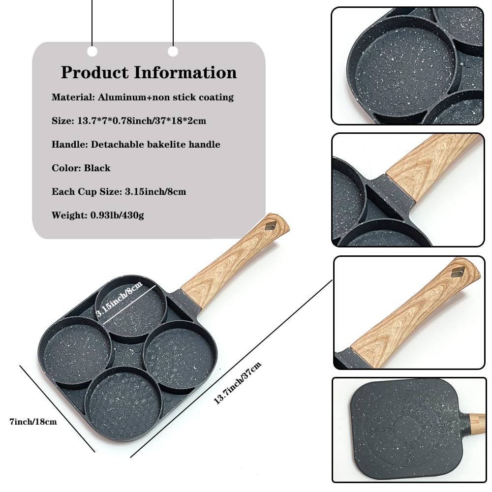 Unoschrim 4-Cup Frying Pan, Aluminium Nonstick Egg Frying Pan with Bakelite Handles, Multifunctional Breakfast Pot for Cooking Pancake, Vegetable Patties or Burger, All Stoves Compatible, Easy Clean