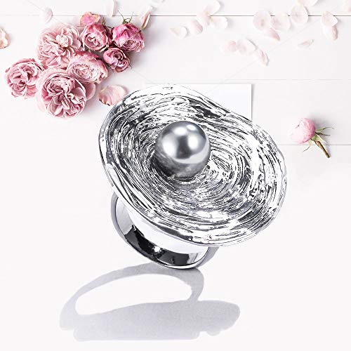 Aprilery Wide Round Surface Ring For Women Custume Vintage Black Pearl Big Bold Statement Ring
