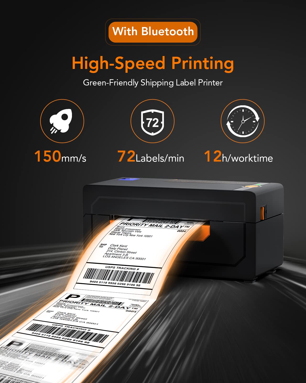 Bluetooth Thermal Shipping Label Printer, Accwork Wireless 4"x6" High-Speed Shipping Label Printer, Compatible with Windows, Smartphone, Works with Ebay, Amazon, Shopify, Etsy, USPS Printer