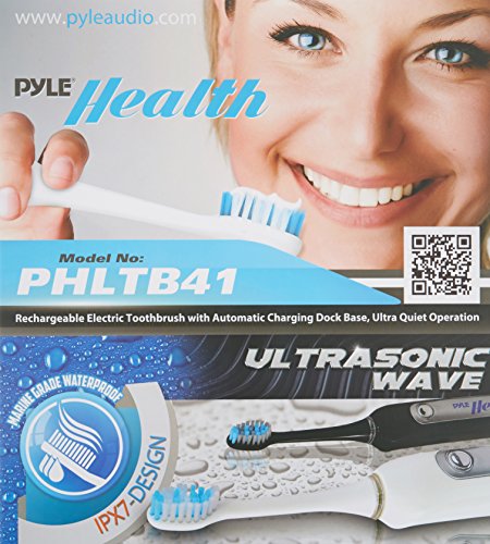 Pyle Health Ultra sonic Wave Rechargeable Electric Toothbrush with 3 brush modes, two minute timer, 2 Oral Brush Heads, Automatic Charging Dock Holder - For Kids, Teens, Adults - PHLTB41BK (Black)