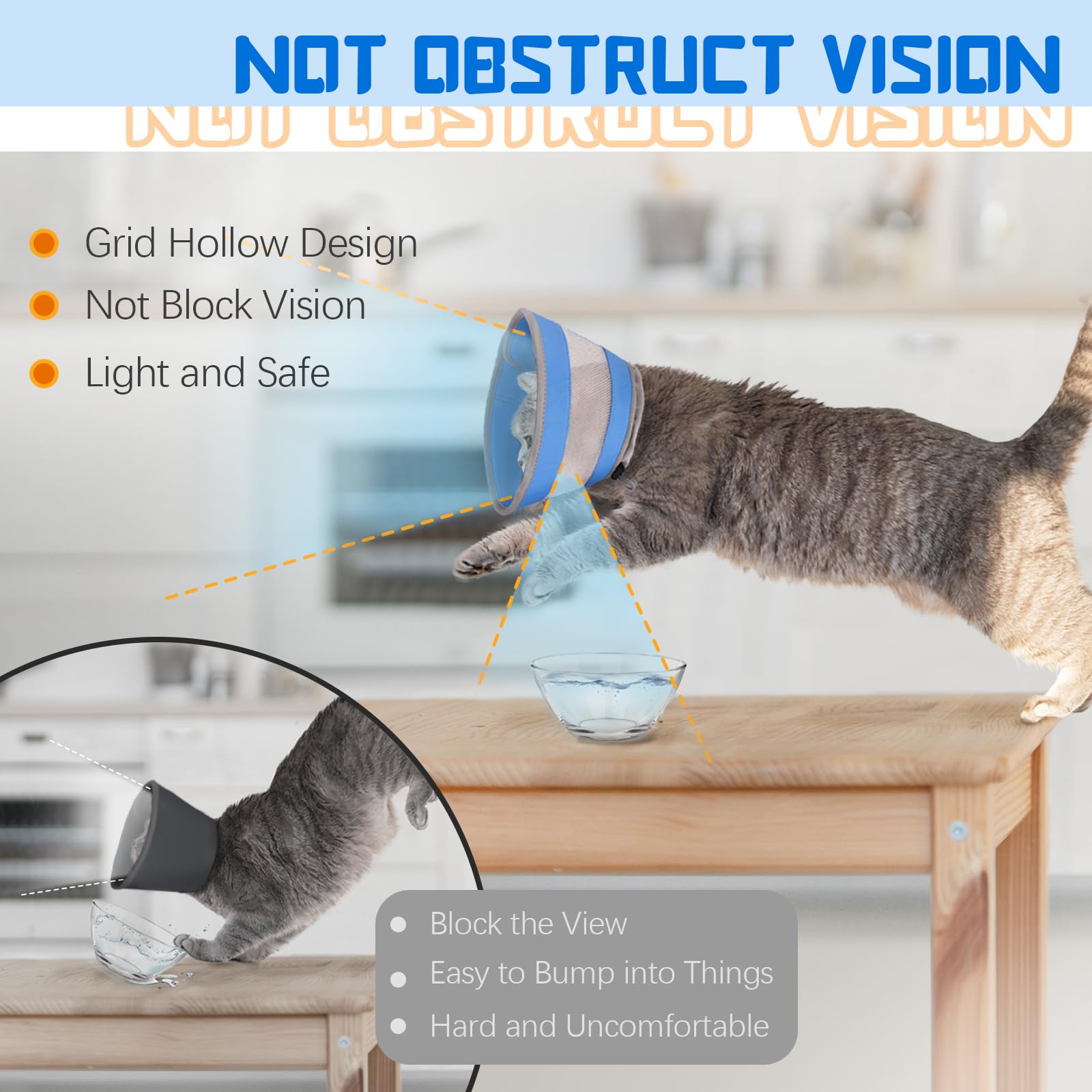 GoGoPaw Cat Cone, Breathable Cat Cone Collar Soft, Adjustable Cat Cone to Stop Licking, Water Resistant Neck Cone for Cats with Air Mesh, Protective Cat Recovery E Collar for Cat Kitten(Blue, M-2