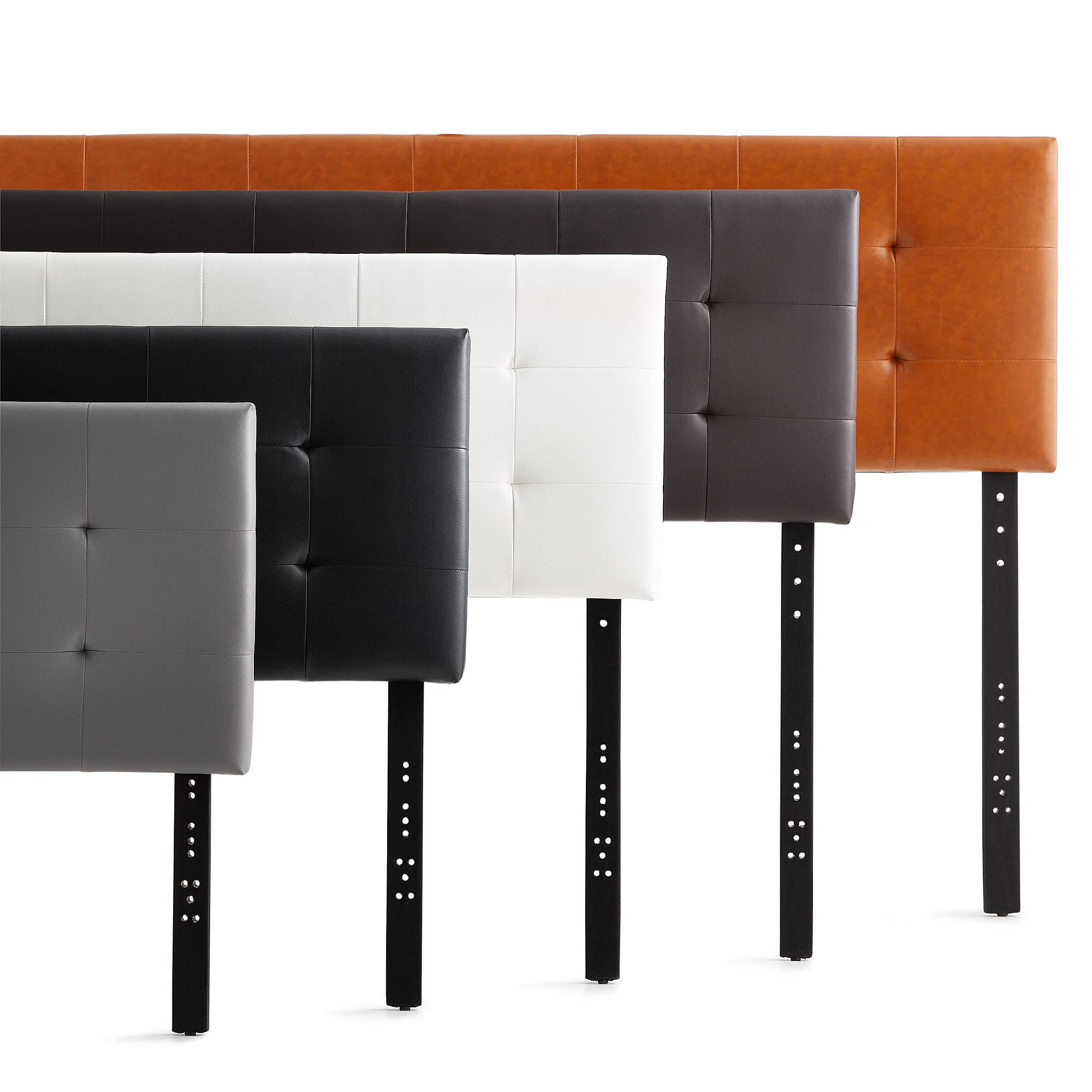 Edenbrook Hawthorne Faux Leather Headboard - Modern -Adjustable Height - Buttonless Tufting, Queen, Grey