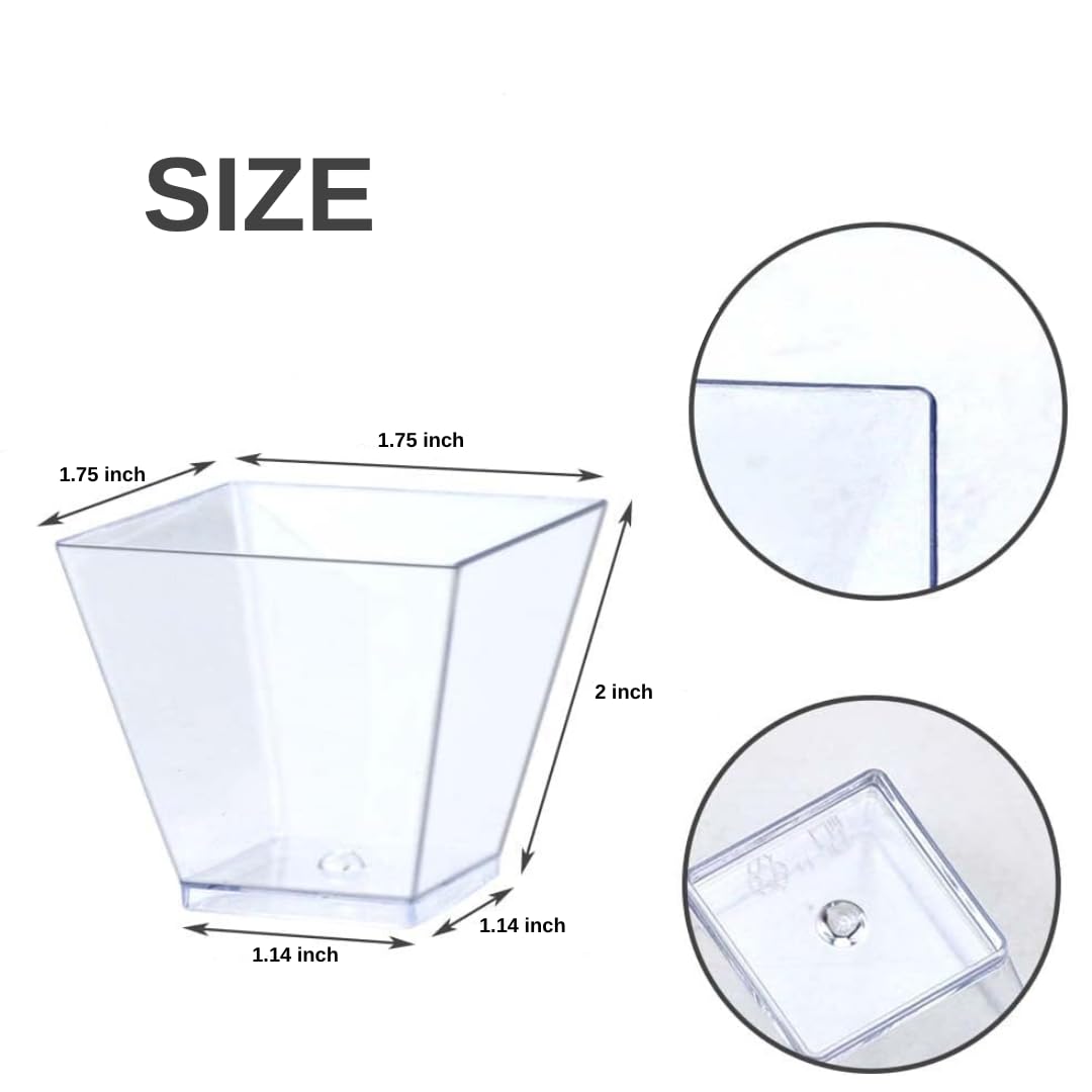 Dessert Cups Clear Square Plastic Mini Cube 2oz Shot Glass Pack of 40