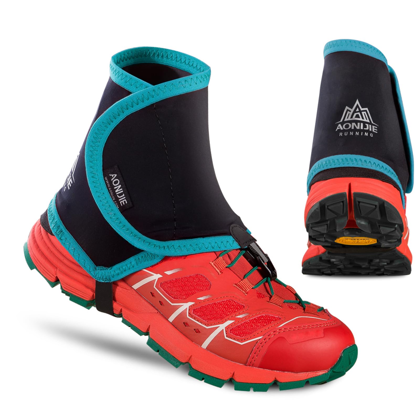 Azarxis Low Trail Gaiters Shoe Covers Wrapid Gators for Men & Women & Youth Running Hiking Climbing (Green & Black, S/M)