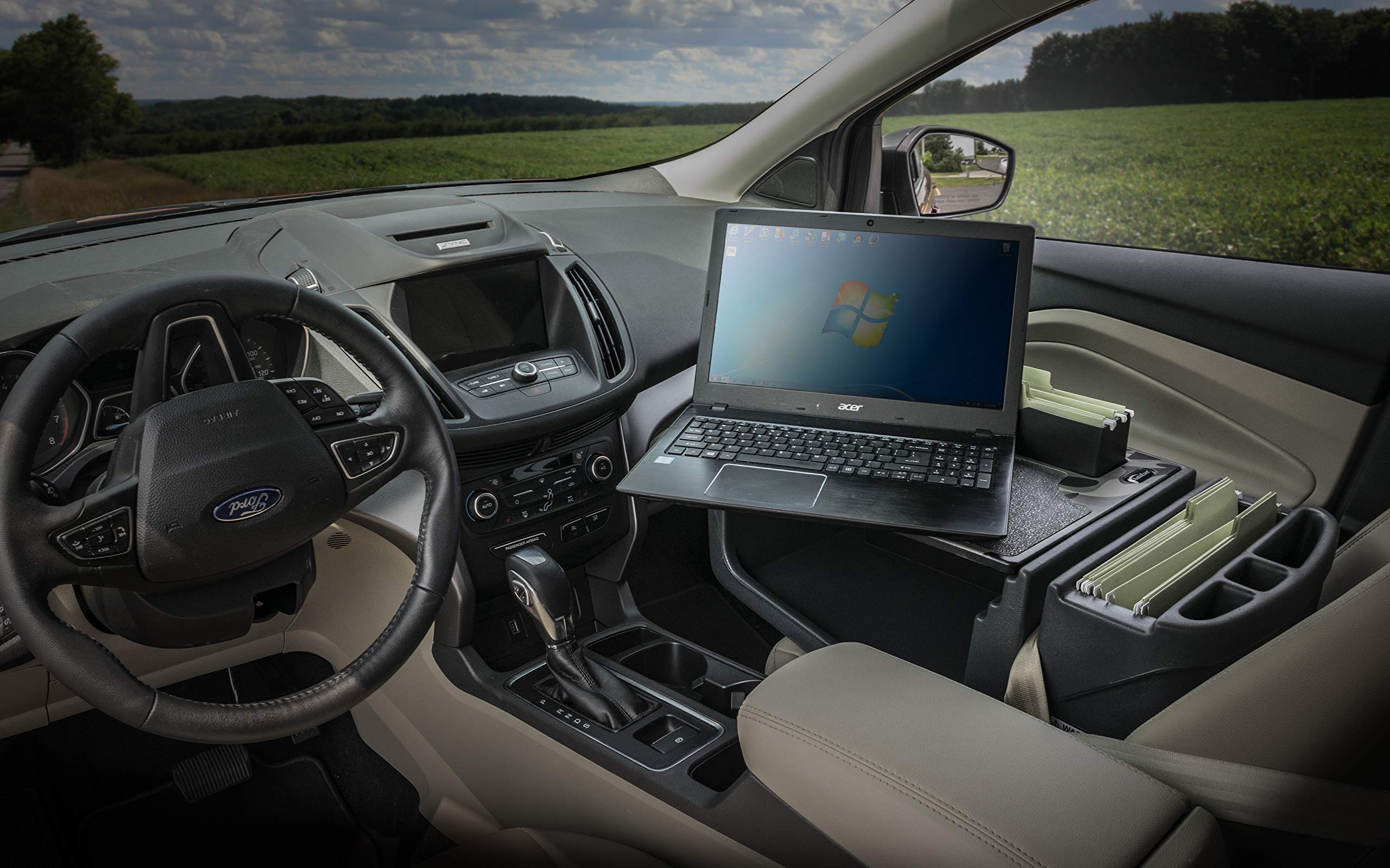AutoExec AUE28501 AutoExec AUE28501 Efficiency FileMaster Car Desk Green Camouflage Finish with Built-in 200 Watt Power Inverter