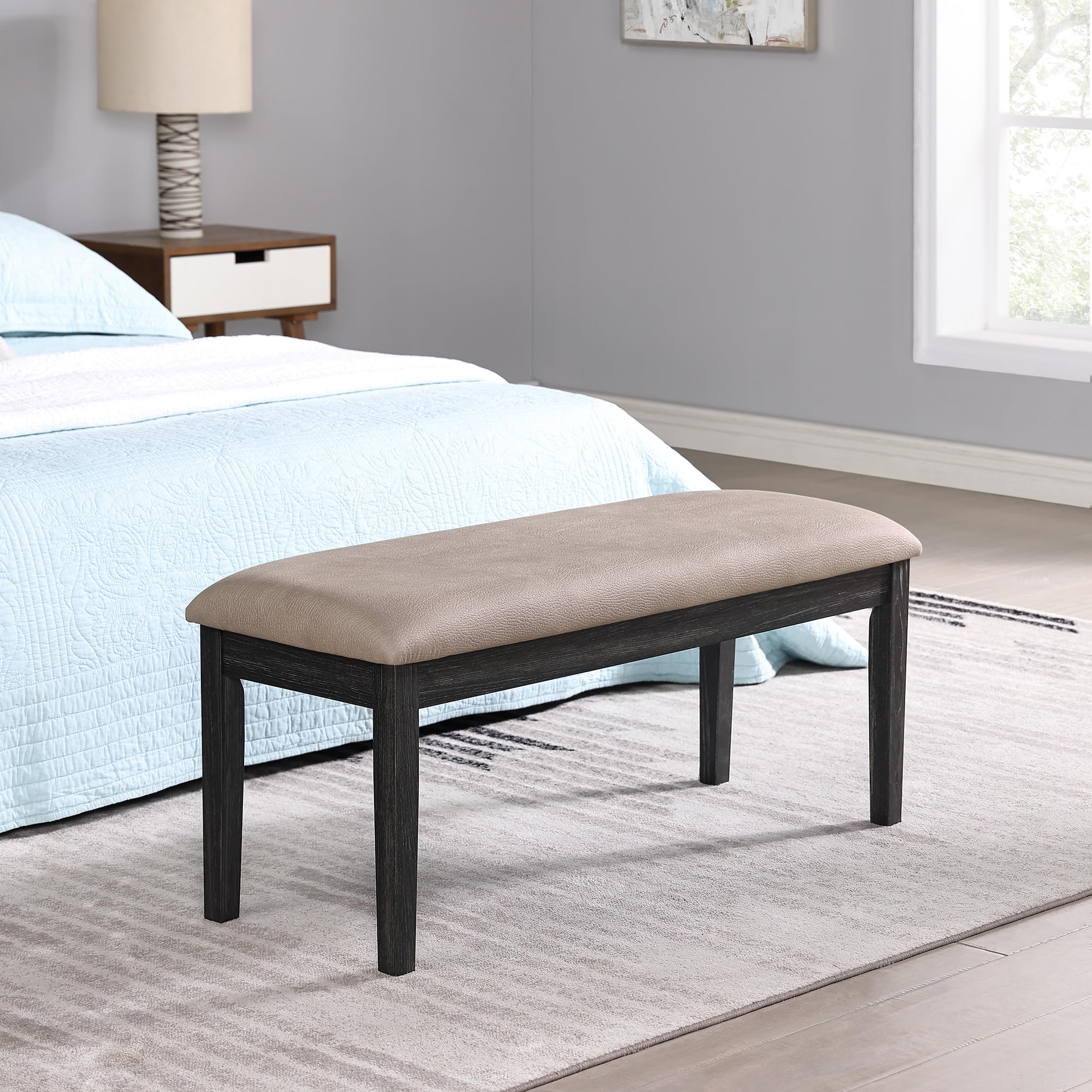BAOMKONG Upholstered PU Leather Bench, Entryway Bench with Solid Wood Legs Comfy Thick Padded End of Bed Bench Footrest Stool for Kitchen Dining Bedroom Living Room, Light Brown