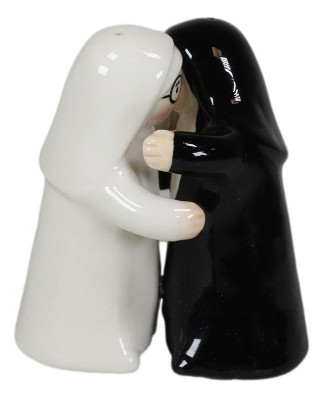 Ebros Gift Black And White Dressed Nuns Dancing Salt And Pepper Shakers Ceramic Figurine Set 3.5"H Hugging Nun Religious Inspirational Funny Themed Accents