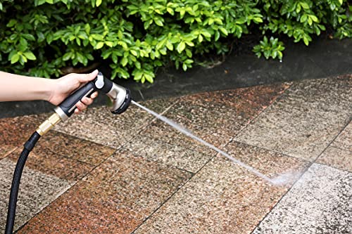 ESOW Garden Hose Nozzle 100% Heavy Duty Metal, Water Hose Sprayer with 8 Watering Patterns, Thumb Control On Off Valve, High Pressure Nozzle Sprayer for Watering Plants, Car and Pet Washing, Black