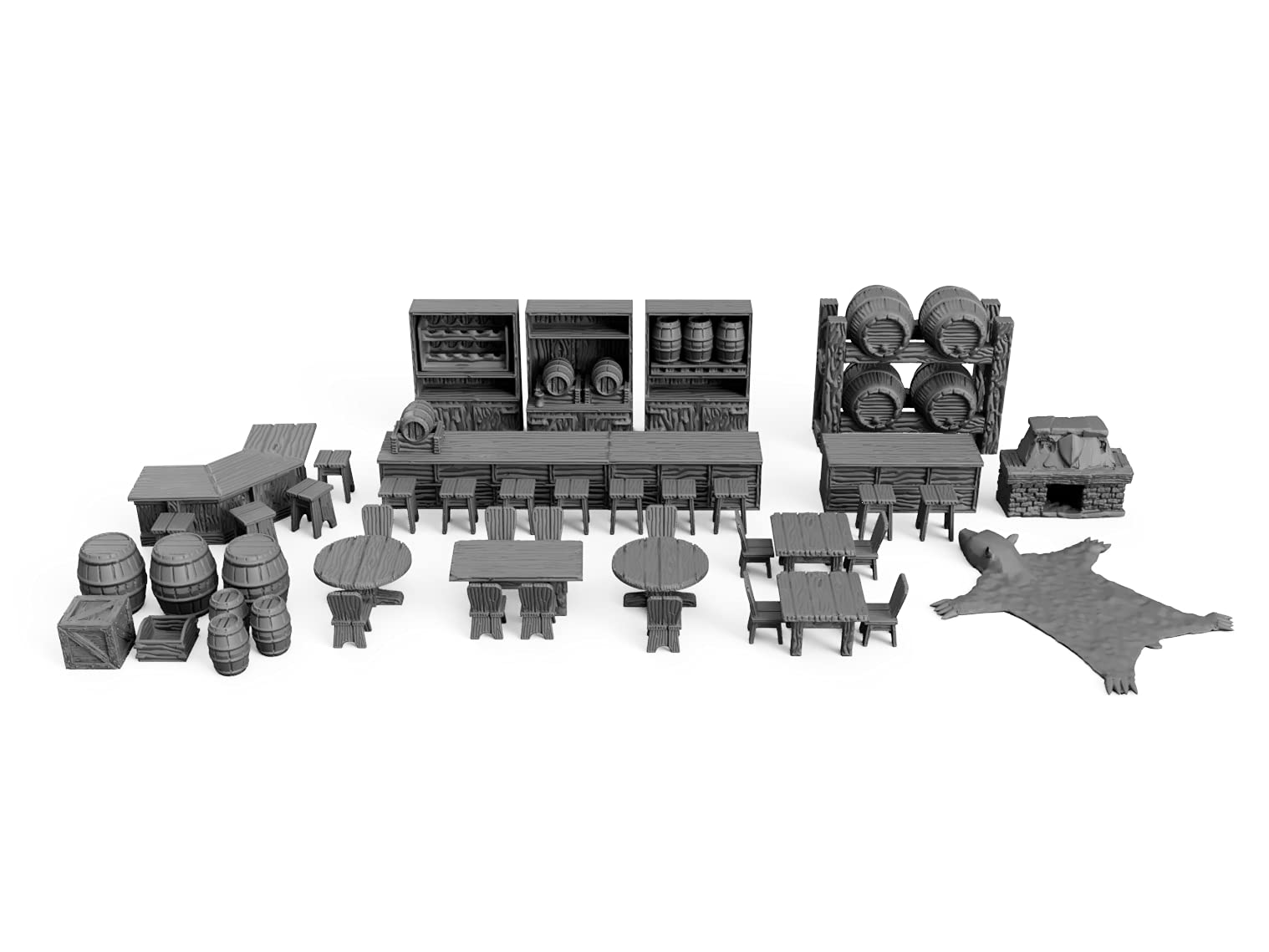 Tavern Bar Furniture Set DND Terrain 28mm for Dungeons and Dragons, Pathfinder, Warhammer 40k, RPG, Miniatures, Age of Sigmar, Tabletop, D and D Gifts
