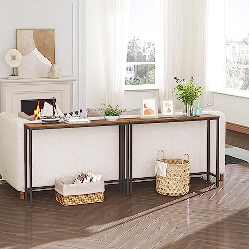 HOOBRO Console Table, Sofa Table with Support Bar, Hallway Entrance Table for Living Room, Entryway, Corridor, Sturdy, Easy Assembly, Wood Look Accent Table, Rustic Brown and Black BF751XG01