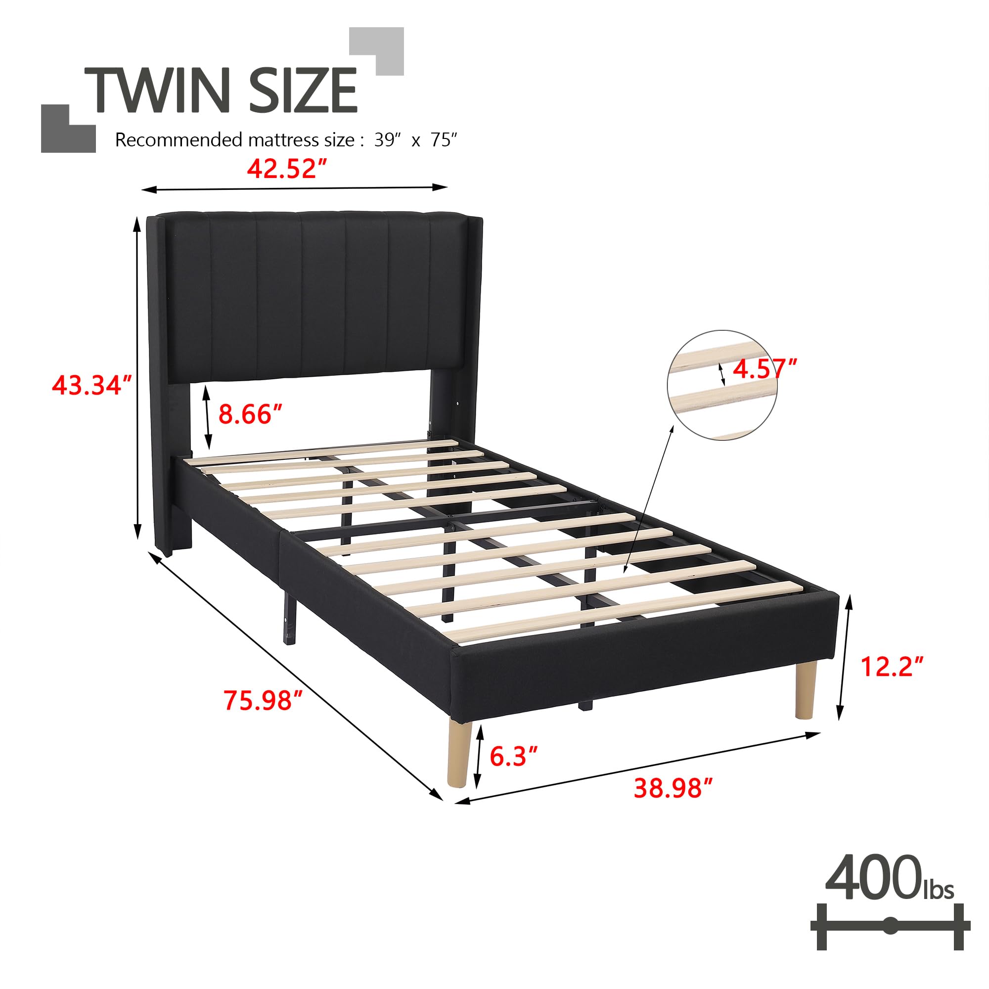 Zoophyter Upholstered Platform Bed Frame Twin Size with Headboard,Strong Wooden Slats Support No Box Spring Needed Easy Assembly Beige Velvet