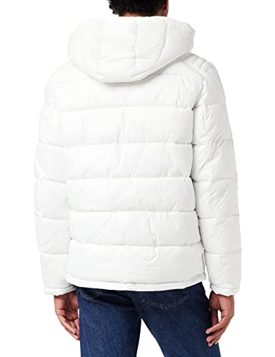GUESS Men Mid-Weight Puffer Jacket with Removable Hood, White, Medium