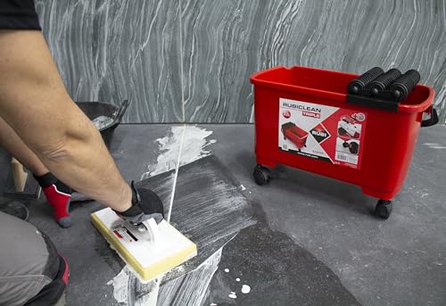 RUBICLEAN Triple SuperPro Grout Bucket System – Lightweight, Durable Washboy with 3 Spiral Rollers, 5.3 gal Capacity, Wheels, and Carry Handle – Ideal for Tile Installation and Cleaning