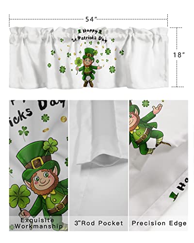 Kakmok Window Valance for Kitchen Cafe,St. Patrick's Day Leprechaun Shamrock Gold White Rod Pocket Drape Privacy Curtain,Lucky Leaf Short Curtains for Bathroom/Living Room/Bedroom Windows Decor
