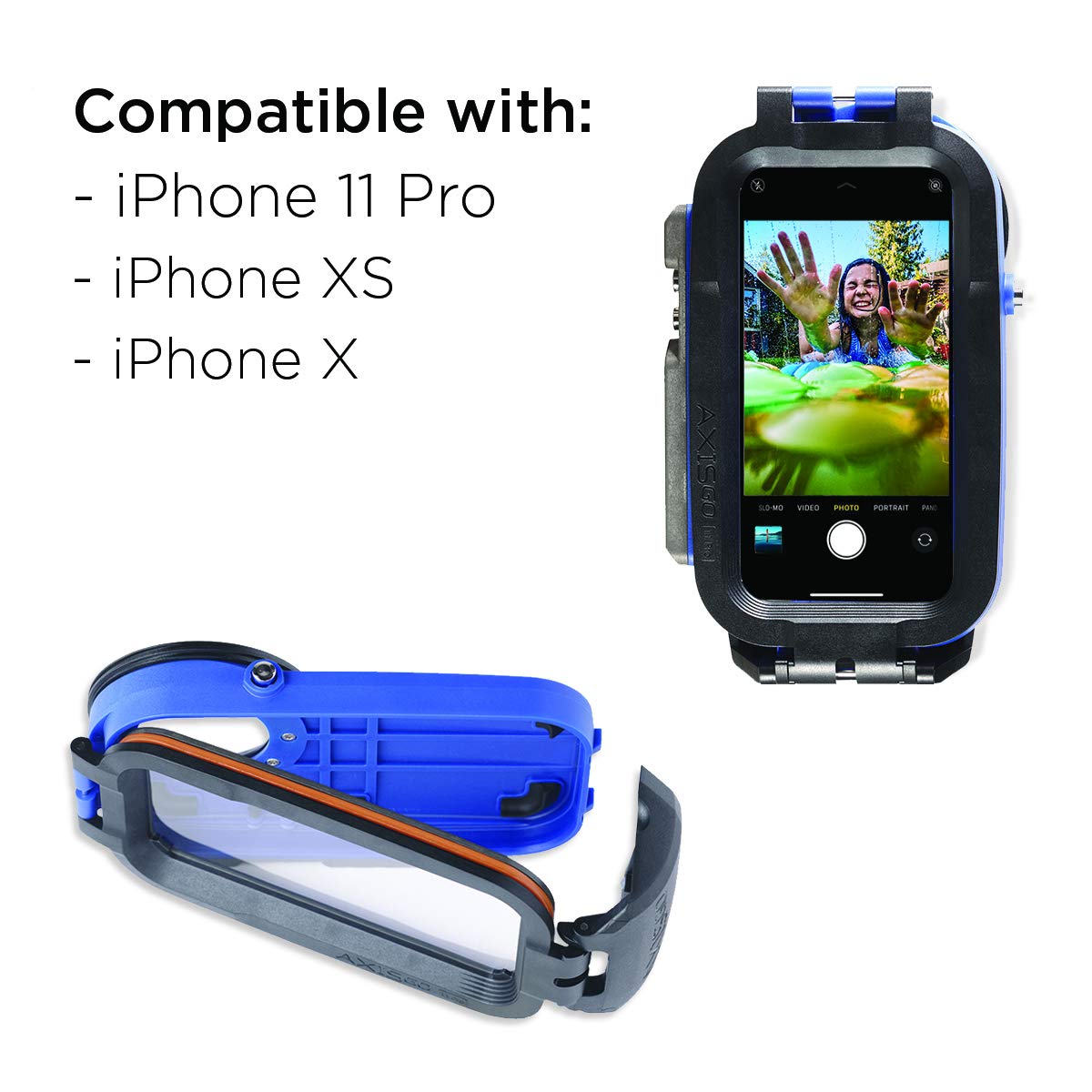 AquaTech AxisGO iPhone 11 Pro Max/iPhone Xs Max Waterproof Phone Housing for Underwater Action Photography Snorkeling Surfing Travel Case - Ocean Blue Bundle