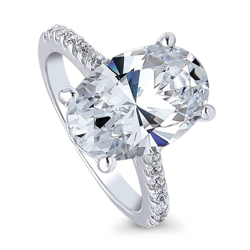 BERRICLE Sterling Silver Solitaire Wedding Engagement Rings 5.5 Carat Oval Cut Cubic Zirconia CZ Statement Cocktail Ring for Women, Rhodium Plated Size 4.5