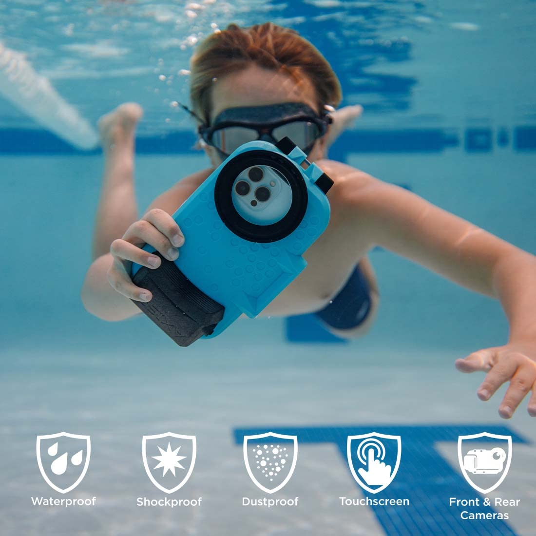 AquaTech AxisGO iPhone 14/13 Waterproof Phone Housing for Underwater Action Photography Snorkeling Surfing Travel Case - Tropical Teal