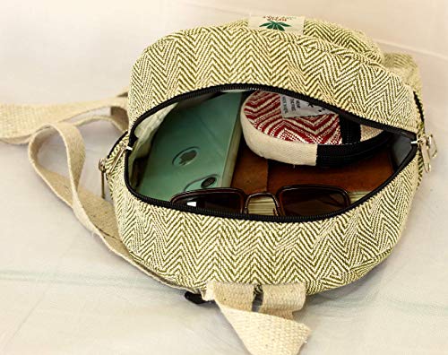 Eco Friendly Mini Backpack For women Handmade Hemp Backpack For Women organic Beautiful Small Backpack (LIGHT GREEN)