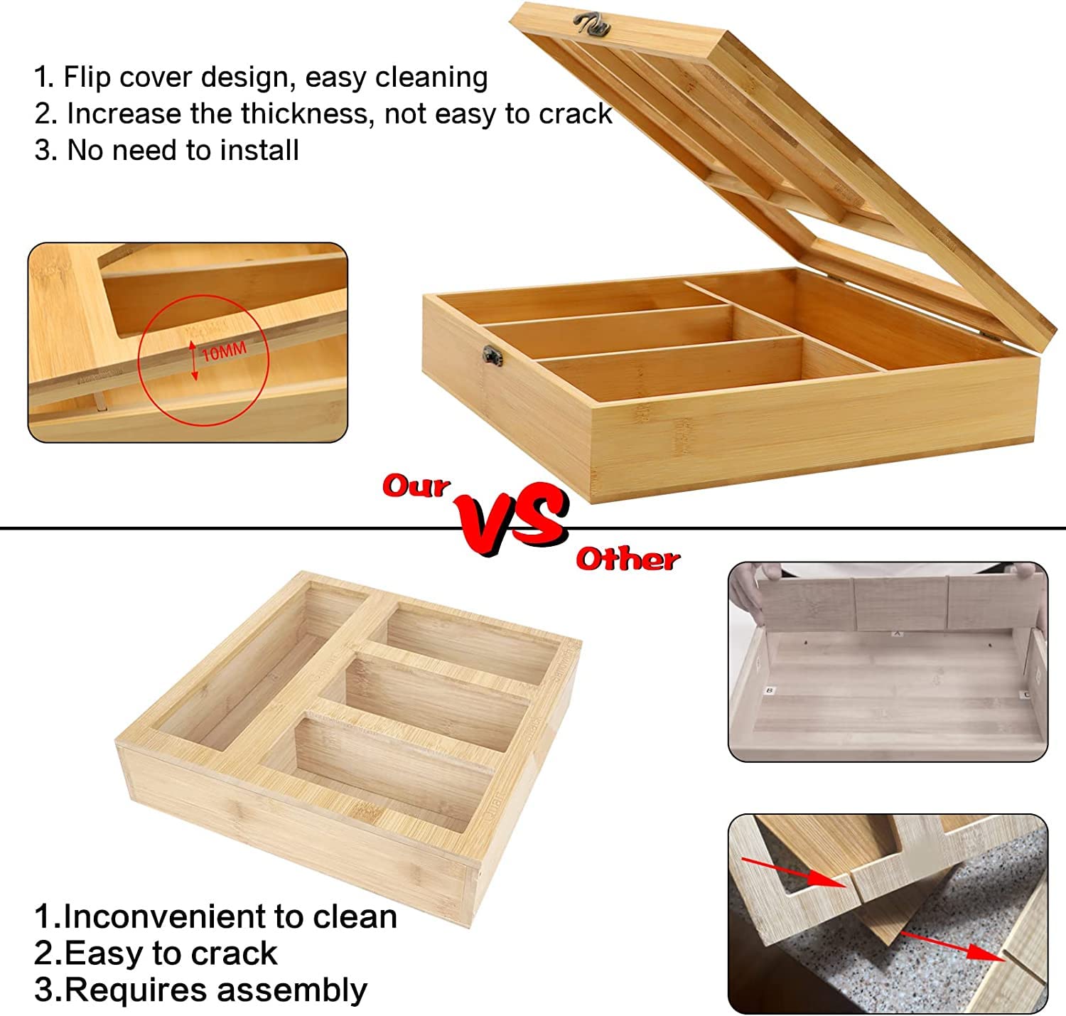 Bothixi Bamboo Ziplock Bag Storage Organizer for Kitchen Drawer, Bamboo Baggie Organizer,Openable Food Storage Bag Holders Compatible With Gallon, Quart, Sandwich & Snack Variety Size Bags