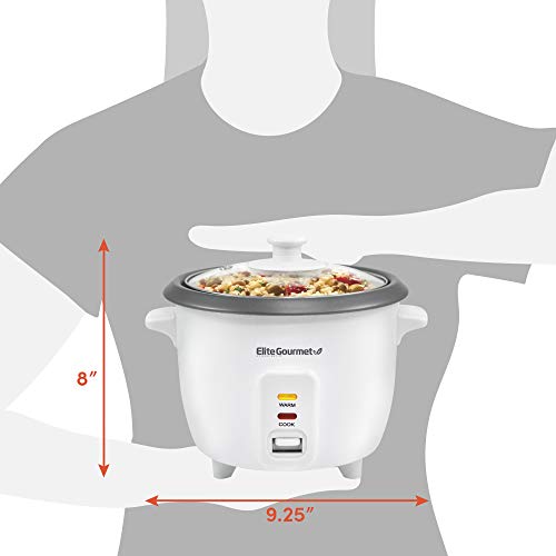 Elite Gourmet ERC-006NST Maxi-Matic Electric Rice Cooker with Non-Stick Inner Pot Makes Soups, Stews, Grains, Cereals, Keep Warm Feature, 6 Cups Cooked (3 Cups Uncooked), White