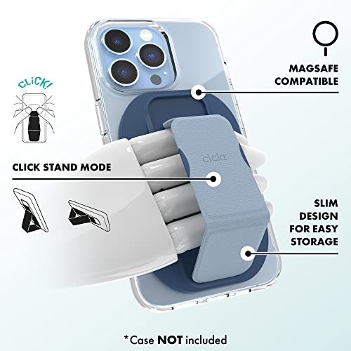 CLCKR Phone Holder & Grip for MagSafe, Adjustable Magnetic Stand & Finger Holder, Designed for iPhone 15, 15 Pro, 15 Pro Max, 15 Plus, iPhone 14, iPhone 13, 12 Models – Blue