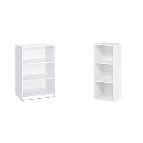 Furinno Jaya Simple Home 3-Tier Adjustable Shelf Bookcase, White & Luder Bookcase/Book/Storage, 3-Tier, White