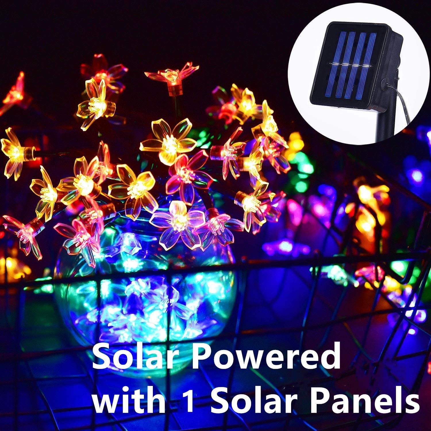 Beinhome Solar String Lights Outdoor,30 LED 23 Feet Solar Flower String Lights ith 8 Flash Changing Modes for Patio Garden Party