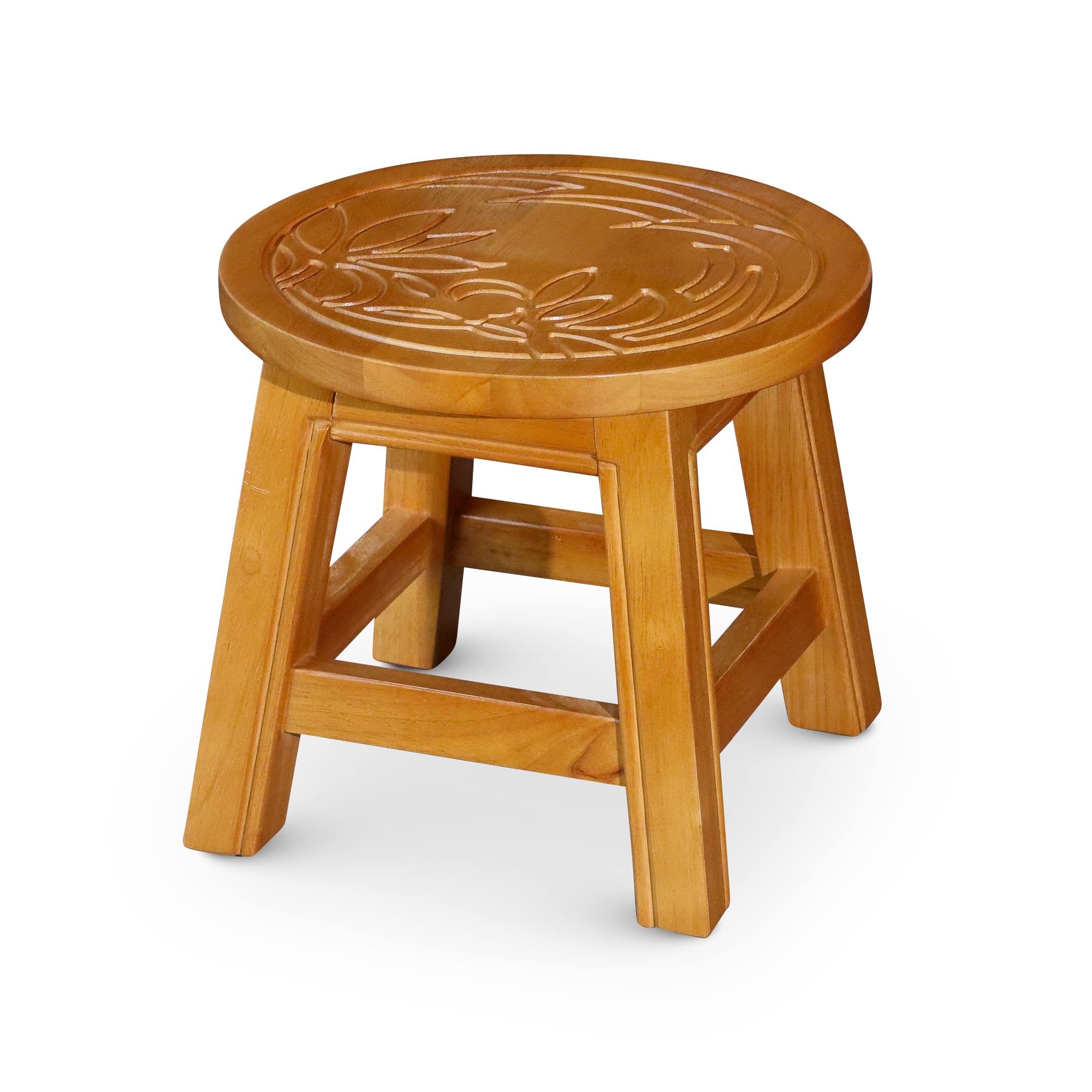 DTY Indoor Living Fairplay Carved Wooden Step Stool, Floral, Natural