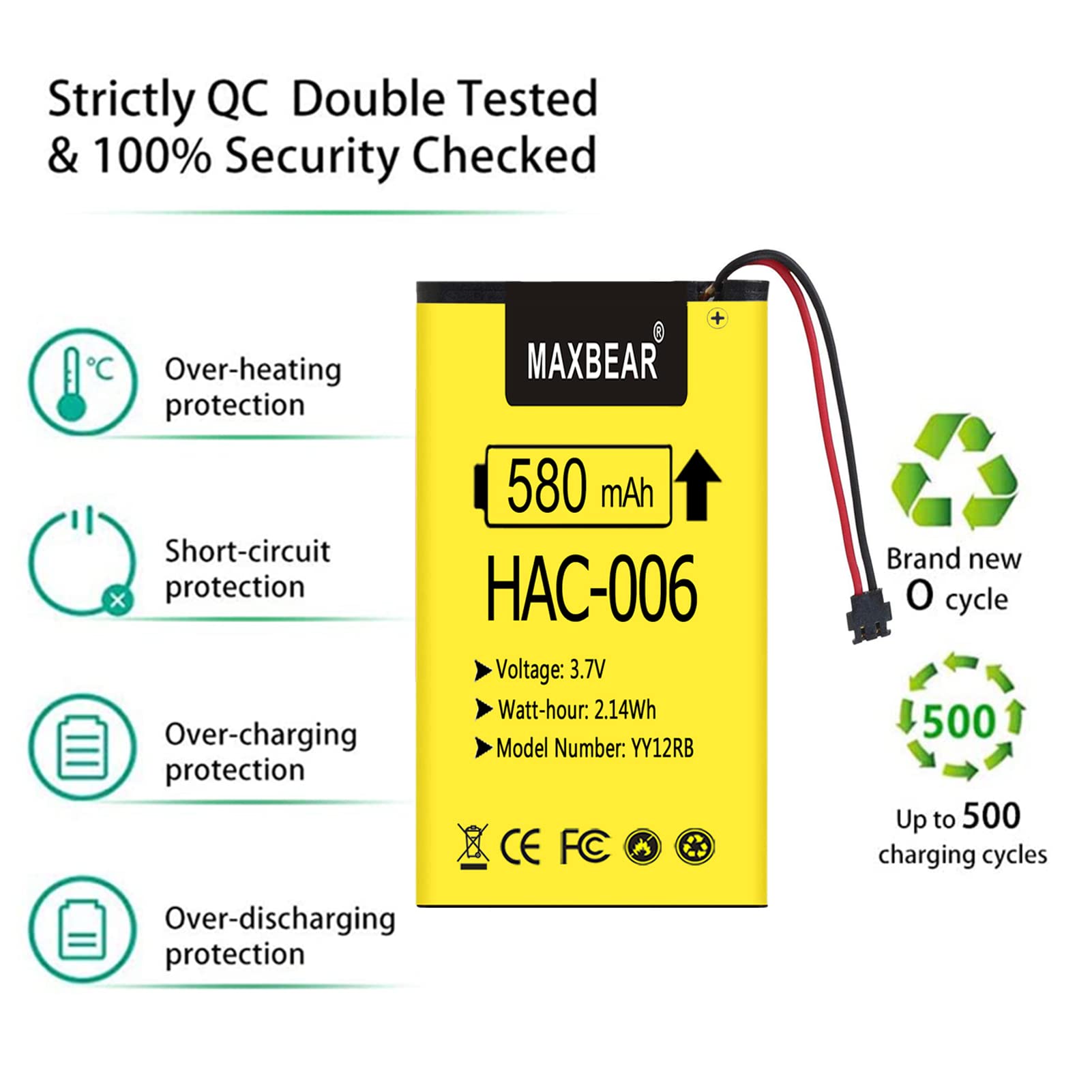 MAXBEAR HAC-006 Battery, (Upgraded) 580mAh Replacement Battery for Nintendo HAC-015 HAC-016 HAC-A-JCL-C0 HAC-A-JCR-C0 Nintendo Switch Controller Battery with Repair Tool Kit