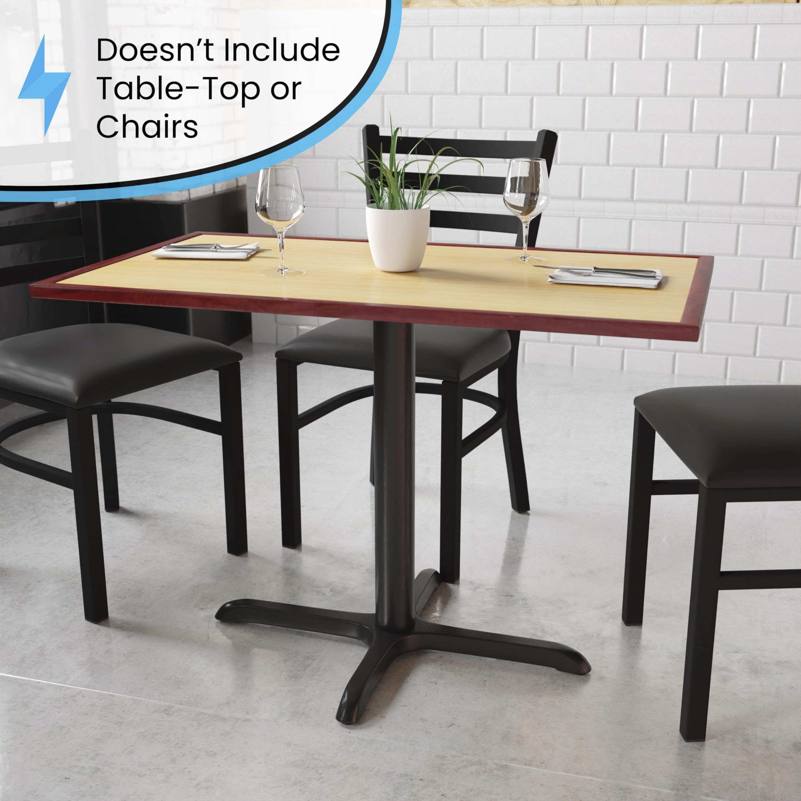 Flash Furniture Beverly 23.75" x 30" Restaurant Table X-Base with 3" Diameter Table Height Column, Commercial X-Base Cast Iron Table Base, Black