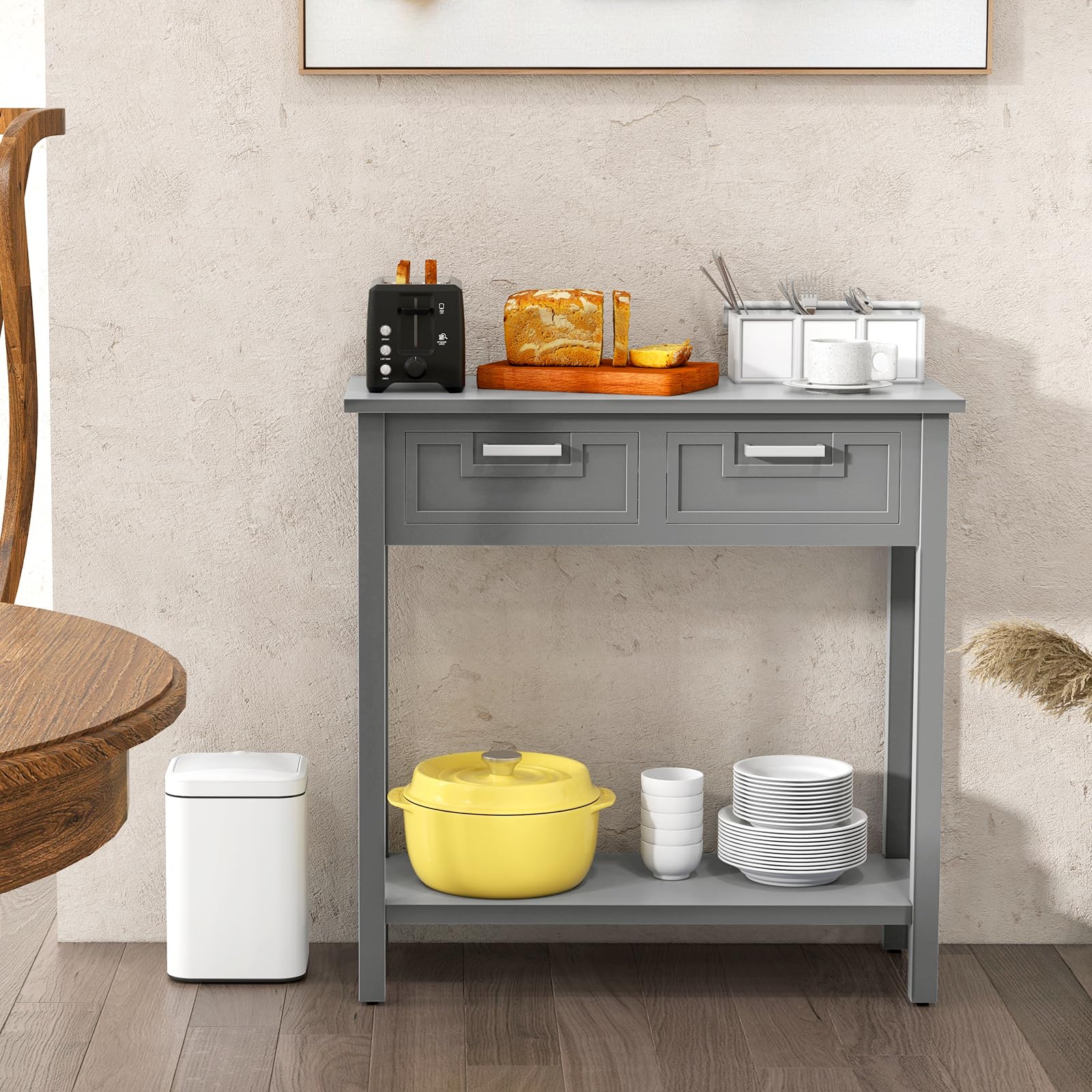 Giantex Console Table with Drawers, Entry Table, Narrow Sofa Table with Open Storage Shelf, Wood Legs, Foyer Table, Entryway Table for Office, Living Room, Hallway, Couch Table(Gray)