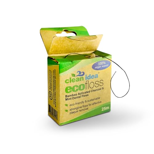 Clean Idea Ecofloss 6x25m Dental Floss - Charcoal Mint - Bamboo Floss, Unwaxed Dental Floss, Natural Floss, Floss Refill, Organic Floss, Wax Floss, Biodegradable Floss, Eco Floss