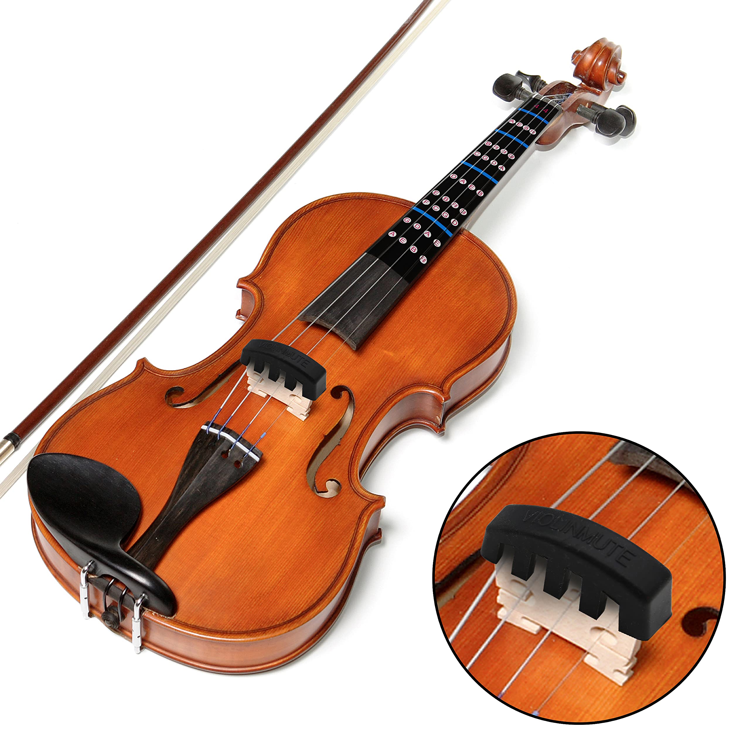 INKNOTE 8 PCS Violin Beginner Set - 4/4 Violin Notes Stickers, 5 pcs Maple 4/4 Full Size Violin Bridges, Violin Rubber Mute, with dust-free cloth, Ideal for anyone wanting to learn to play the violin