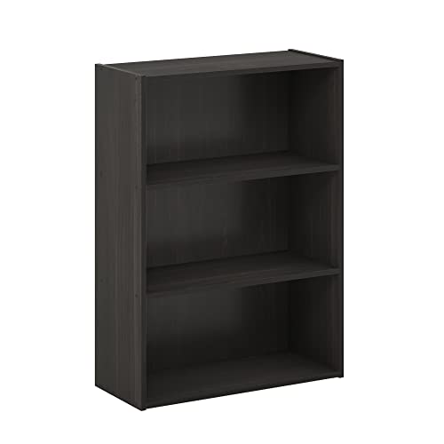 Furinno Pasir 3-Tier Open Shelf Bookcase, Espresso & Turn-N-Tube 5 Tier Corner Display Rack Multipurpose Shelving Unit, 1-Pack, Dark Walnut