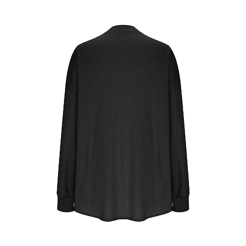 fesfesfes Shirt Jacket for Women Button Down Pockets Knit Oversized Coats Long Sleeve Solid Casual Loose Fall Winter Tops