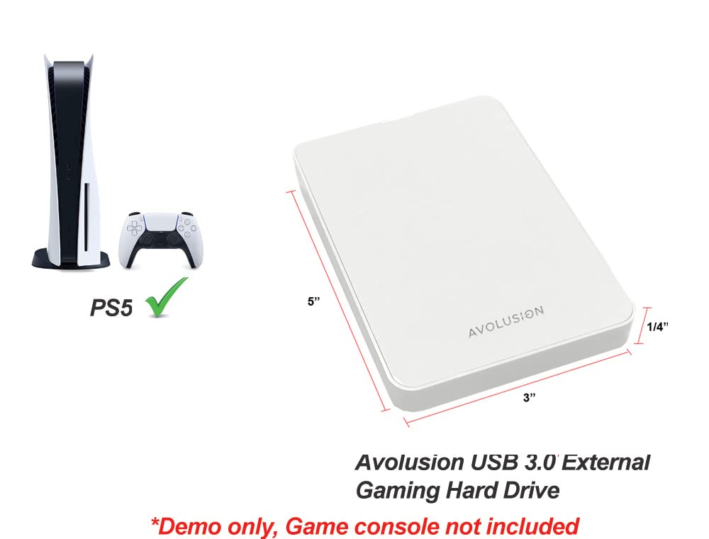 Avolusion Z1-S 500GB USB 3.0 Portable External Gaming Hard Drive - White (for PS5, Pre-Formatted) - 2 Year Warranty