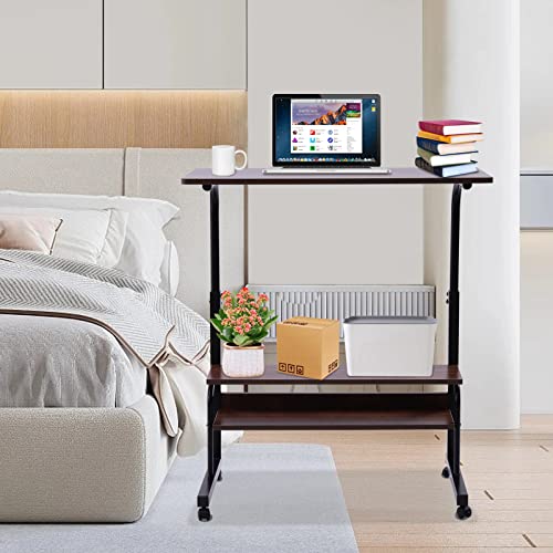 HOOMTLSY Mobile Laptop Desk (15.74''x31.49) Adjustable Standing Desk Portable Laptop Computer Desk with Wheels Rolling Desk Sofa Bed Side Table Couch Computer Desk for Home Office Classroom