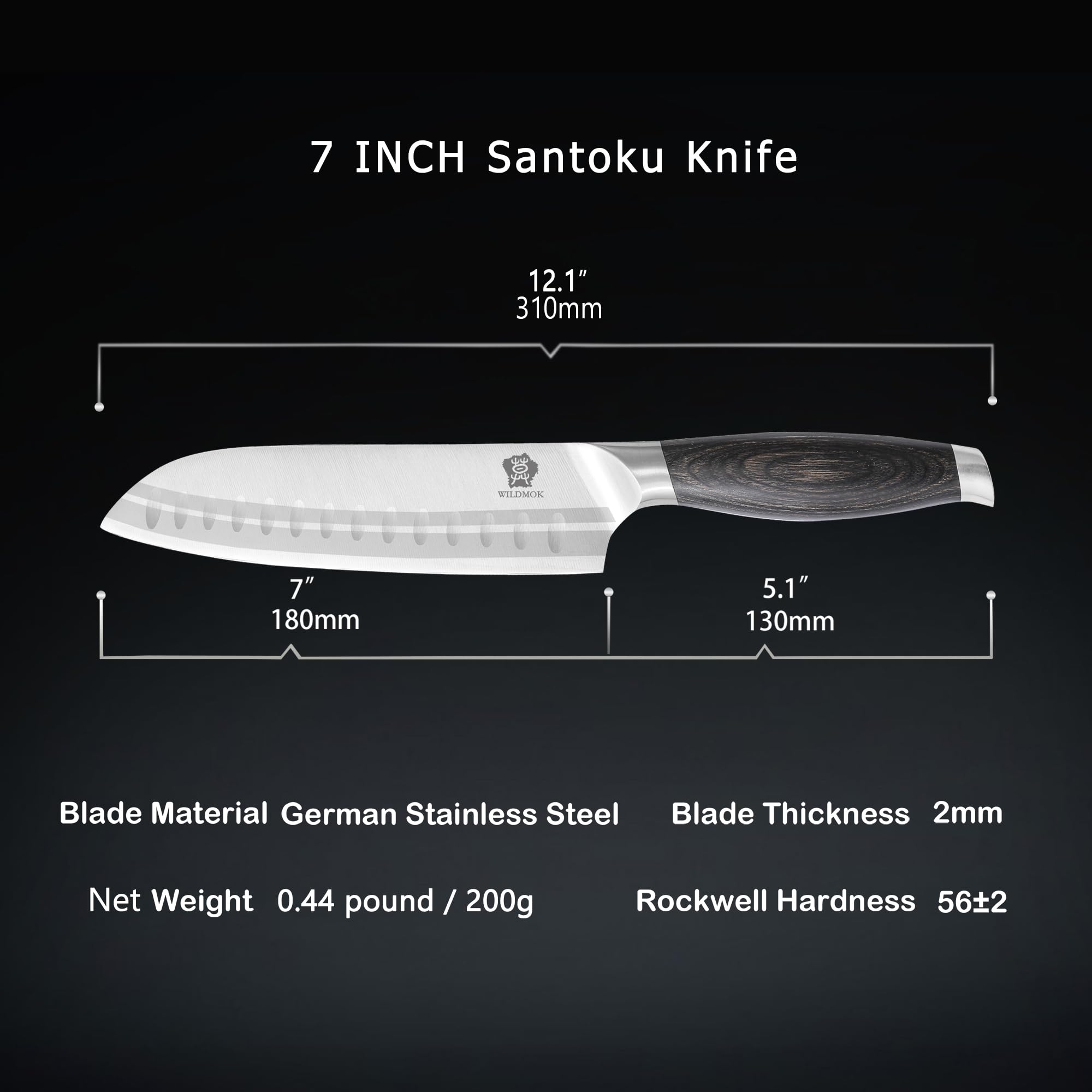 WILDMOK 7 Inch Santoku Knife, Japanese Chef Knife -Ultra Sharp Kitchen Chopping Knife, German Stainless Steel Chef Knife with Pakka Wood Handle, Gift Box