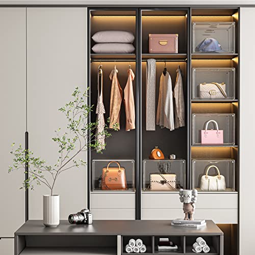 Clear Handbag Storage Organizer, 3 Packs Acrylic Display Case for Purse and Handbag Storage Organizer for Closet, Stackable Purse Display Boxes with Magnetic Door for Collectibles, Wallet, Toys…