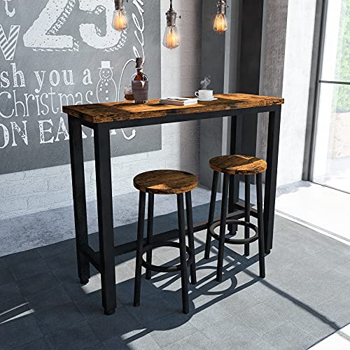 Hooseng Bar Table Set, 47" Pub Table High Table, Counter Dining Table with 2 Stools, 3 Piece Rectangle Kitchen Table Set Breakfast Bar Table for 2 Ideal for Kitchen, Living Room, Rustic Brown