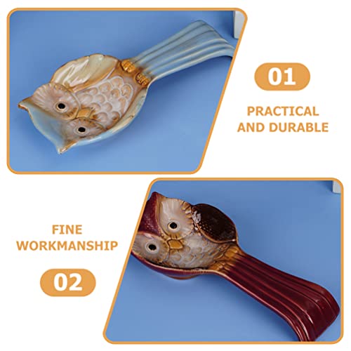 Cabilock 2pcs Owl Spoon Rest Tong Spatula Rest Spatula Ladle Holder Porcelain Spoon Rest House Accessories for Home Spoon Rest Holder Ornament Cooking Gadgets Ceramics Mushroom