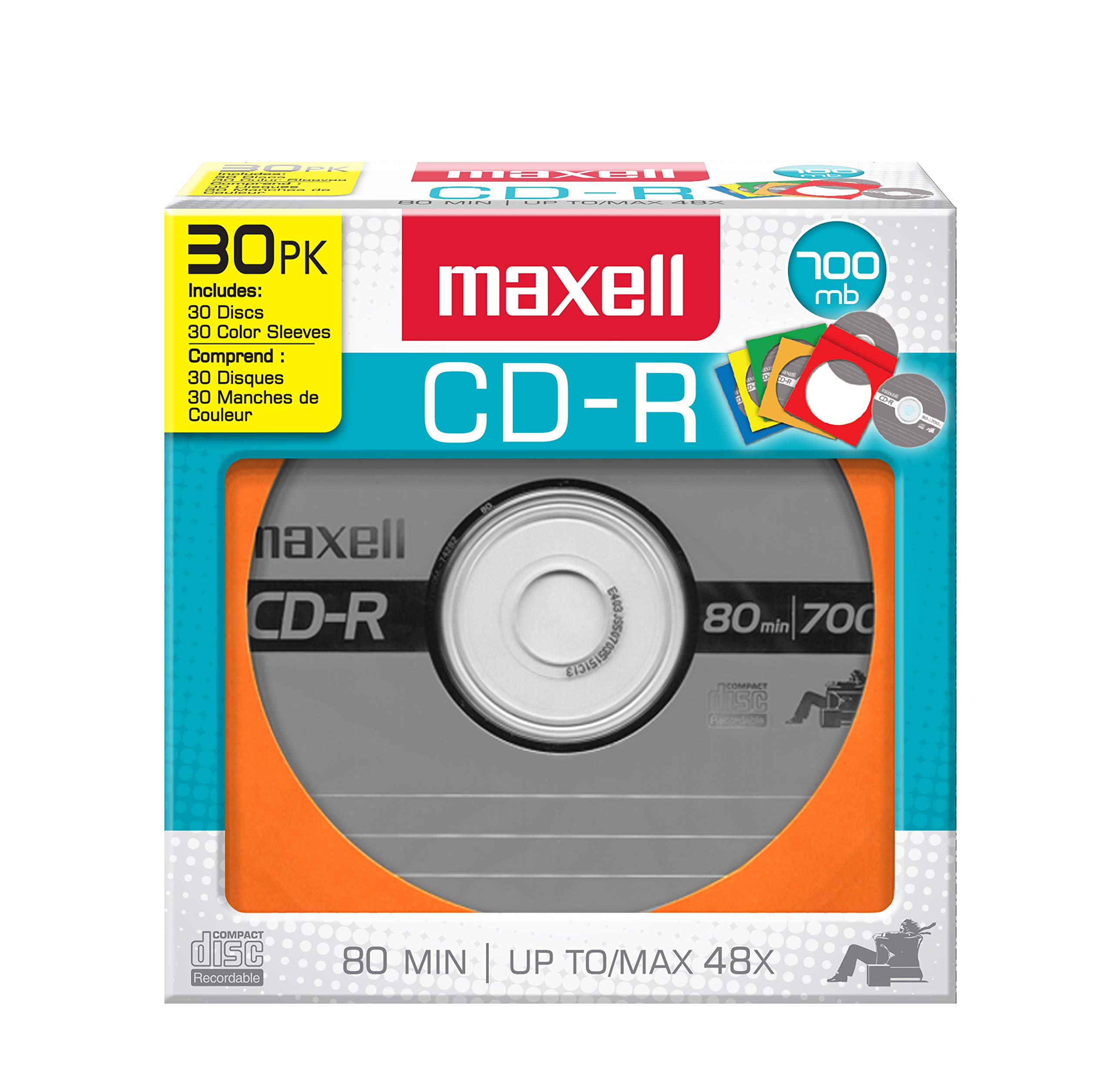 Maxell CDR 30 Pack, 700MB with 80 Minutes of Recording Time, 648451