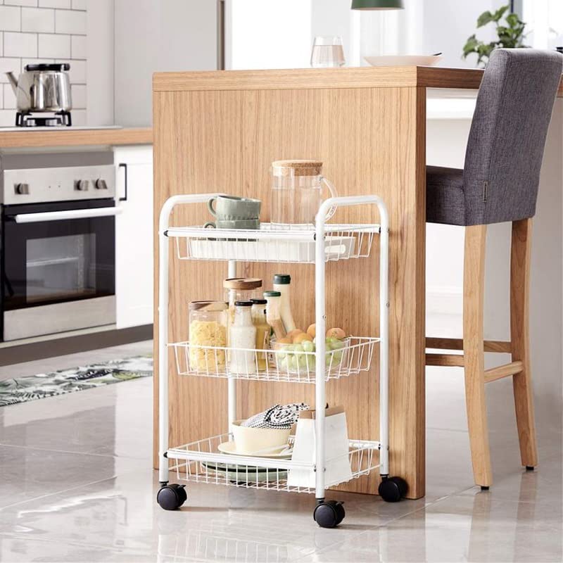 EYHLKM 3 Tier Kitchen Trolley on Wheels with Handle Trolley for Kitchen Bathroom Cabinet White Black (Color : A, Size : 28.3cm*16.5cm)