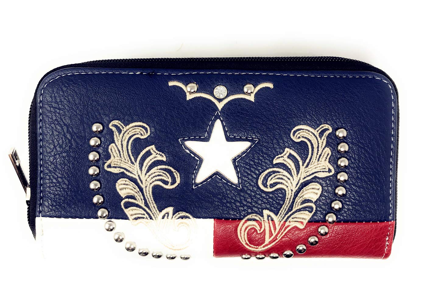 Texas West American Flag Rhinestone Women's Concealed Handbags Purse Wallet Set in Multi-Color (Texas Star Blue)
