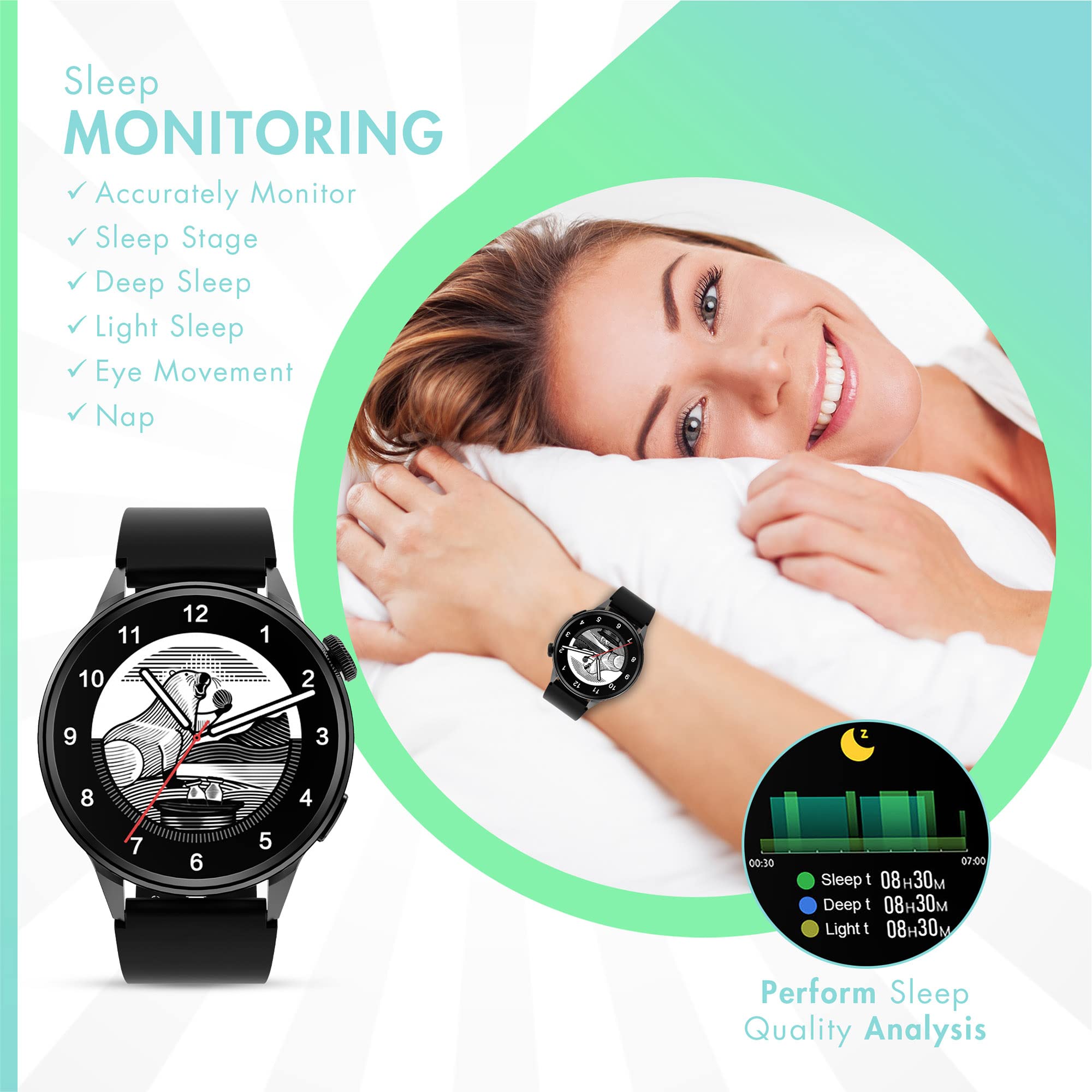 EKTON Smart Watches for Men & Women - Smart Watch for Android Phones, Make/Answer Calls, Messaging, Voice Assistant, NFC Functions, Wireless Charging, Long Battery Life, Black