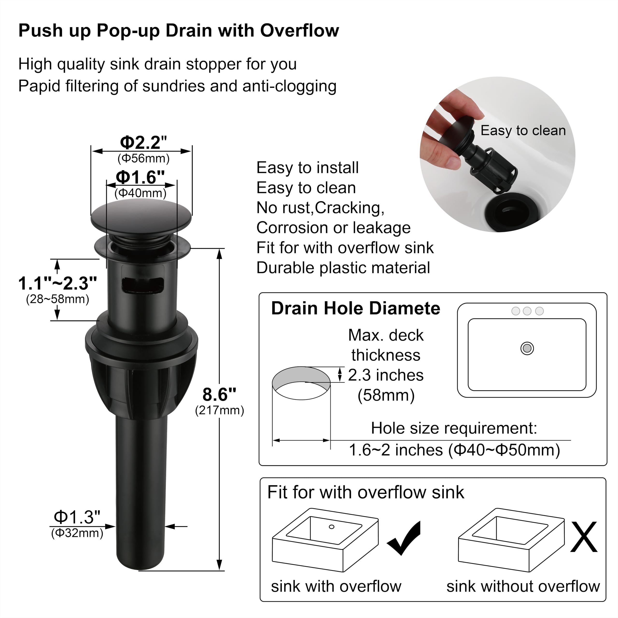 Derengge Bathroom Sink Faucet,4 Inch Centerset Bathroom Faucet, Two Handle Lavatory Faucet with Push up Pop-up Drain,Matte Black Finished,2 Pack,BF-D4501-MT
