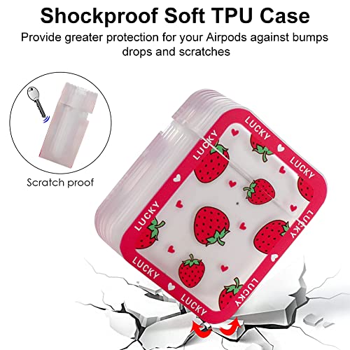 MZELQ Compatible with Airpods 1 Case, Airpods 2 Case Strawberry Cute Pattern, Soft TPU Airpods Case for Girls Women + 1* Mental Ring, Protective Airpods 1/2 Case